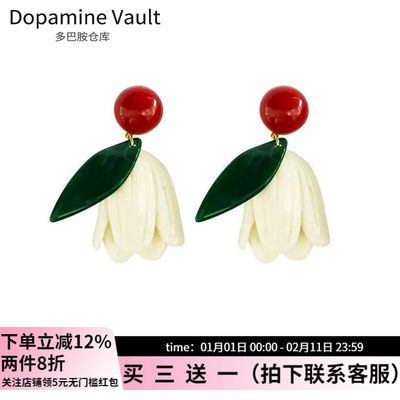 多巴胺仓库」春来信.港风复古撞色郁金香花朵耳环女小众百搭耳夹