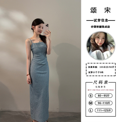 颂宋 夏季清凉小清新吊带设计感小众长款修身法式吊带碎花DT1281