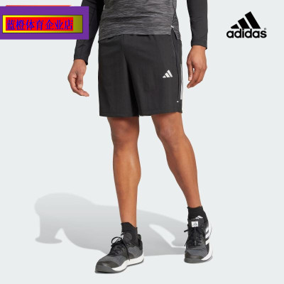 阿迪达斯黑色梭织短裤男2024夏季新款运动裤训练健身五分裤IW5906