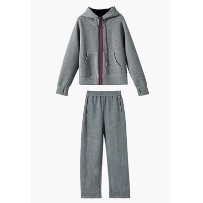 懒惰风连帽长袖拉链卫衣女2025秋冬新款松紧腰显瘦休闲裤两件套装