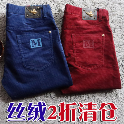 断码清仓 2折冬季客供弹性丝绒字母刺绣男修身休闲裤 22520 P35
