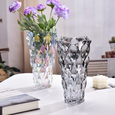 北欧轻奢高级感水晶玻璃花瓶大口径鲜花绿植家居酒店插花花器摆件