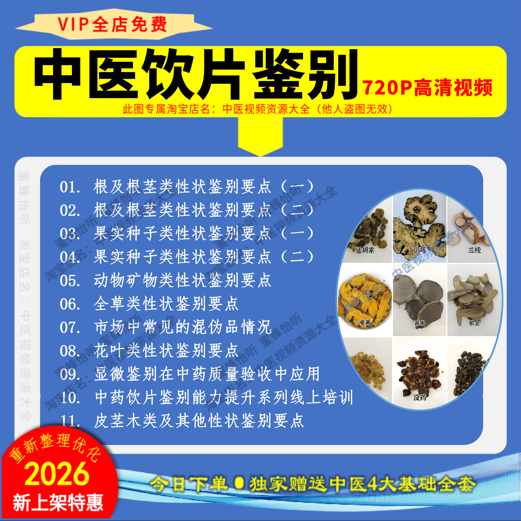 中药饮爿鉴别教程720P高清视频零基础从入门到精通
