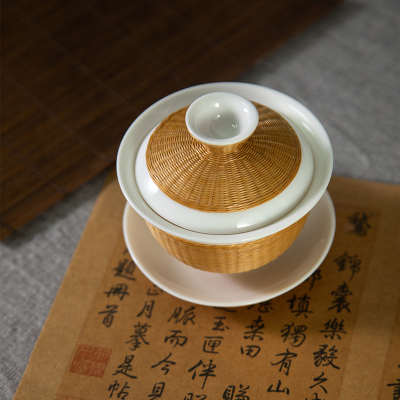 竹丝扣瓷白瓷盖碗非遗手工艺