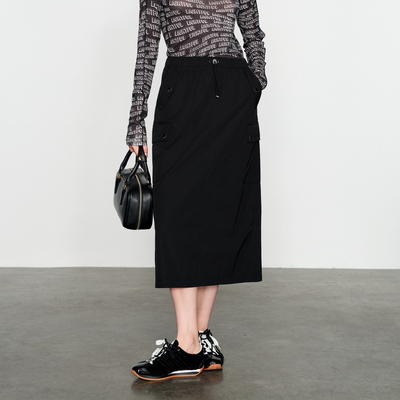 婉甸2025春季新品黑色工装长裙百搭风半身裙1241K18SM4