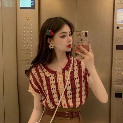 短袖防晒衫女2023新款百搭薄款网红bm风上衣超火法式镂空针织罩衫