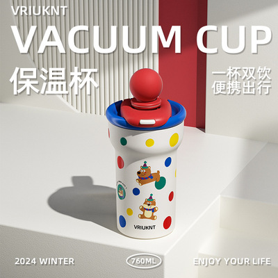 日本进口MUJIΕVRIUKNT波点保温杯女生高颜值大容量陶瓷内胆学生