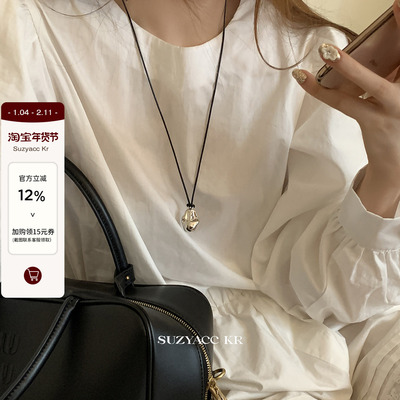 suzyacc kr秋冬百搭小众设计金属皮绳毛衣链轻奢ins高级感长项链