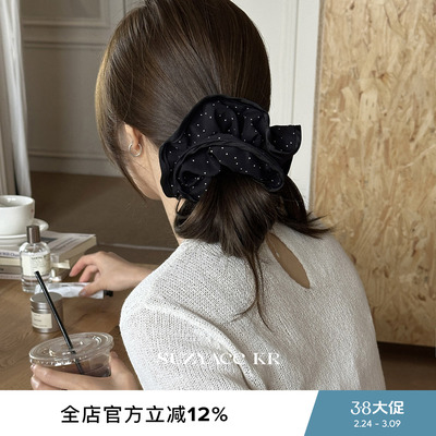 suzyacc kr赵露思同款黑色波点大肠圈复古高级感头花低马尾发圈女