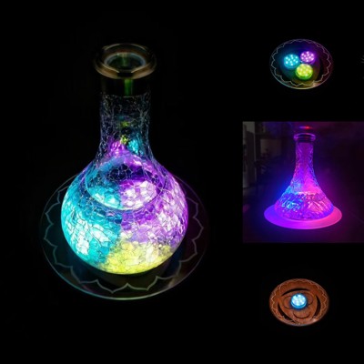 阿拉伯水烟 七彩LED灯盘不锈钢防水灯座 大小通用充电款带遥控器