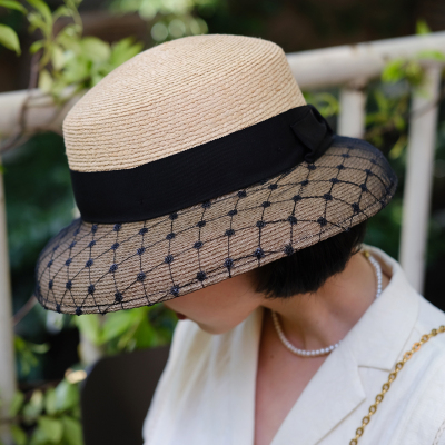 法式复古盆帽赫本精细拉菲草