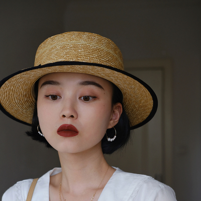 经典必入自制法式进口平顶女草帽