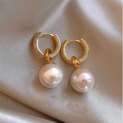 微镶锆石圆形珍珠耳扣小众