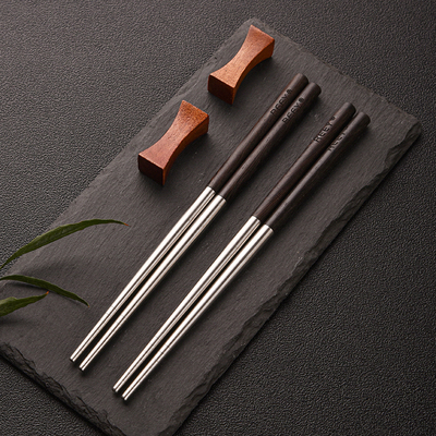 REEY 黑檀纯实木沉水料筷子轻奢防霉304不锈钢抗菌家用高档紫光檀