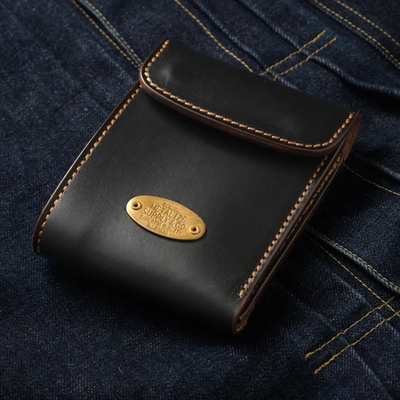 METALIZE经典铜牌茶芯皮革钱包男