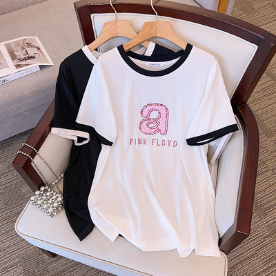 圆领新款加肥加大码显瘦宽松中长款短袖T恤女200/300/350斤6115