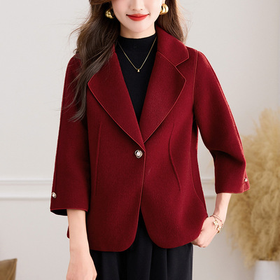 明星同款双面羊毛大衣女新款小个子短款毛呢外套气质呢子羊绒上衣