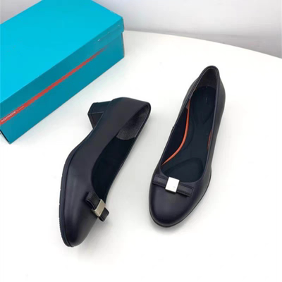 ROCKPORT春秋款圆头工作女鞋粗跟浅口软底皮鞋女中跟蝴蝶结白宫鞋