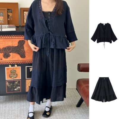 RAW STONE 官方授权 26SS 草木蓝染刺绣开衫/松紧腰八分阔腿裤