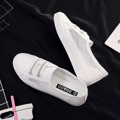 百搭ddoo透气蕾丝镂空春款小白鞋