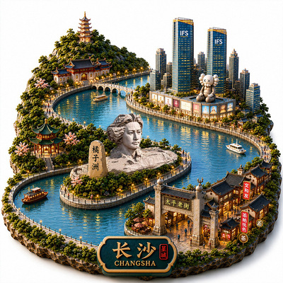 长沙橘子洲头金属冰箱贴立体浮雕磁贴长沙旅游纪念品文创伴手礼物