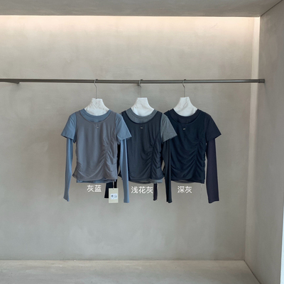 FROM ANNA/TABLE BLUE-两件套拼接网纱长袖T恤长袖T恤(空标)H098