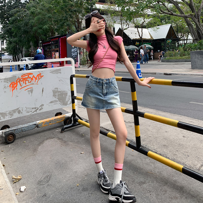 辣妹牛仔短裙女薄款夏季2026新款半身裙裤小个子a字高腰包臀裙子