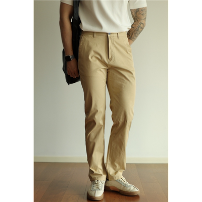 KECHANGKE&KE春夏纯棉长裤男士裤超好米黄色卡其色裤男裤直筒裤