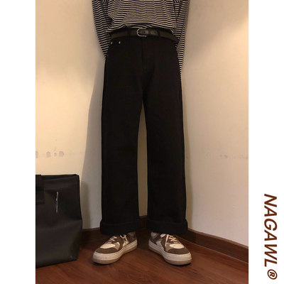 NAGAWL冬季美式复古潮牌宽松直简阔腿百搭休闲牛仔长裤工装裤子男