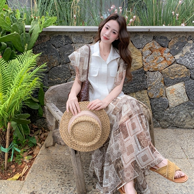 波西米亚风印花衬衫半身裙两件套女夏复古显瘦套装2602-P175-K288