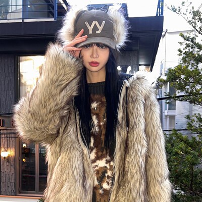 韩国秋冬新款 宁艺卓同款 毛绒字母刺绣护耳棒球帽