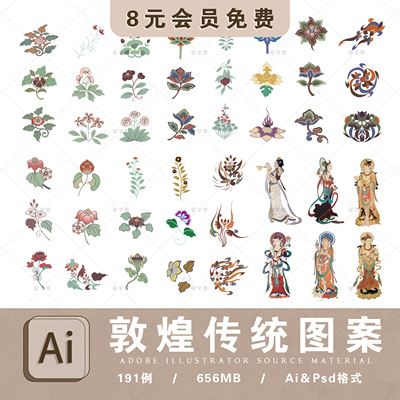 PNG中国古风AI敦煌壁画花草飞天壁画景观建筑拼贴免抠collage素材