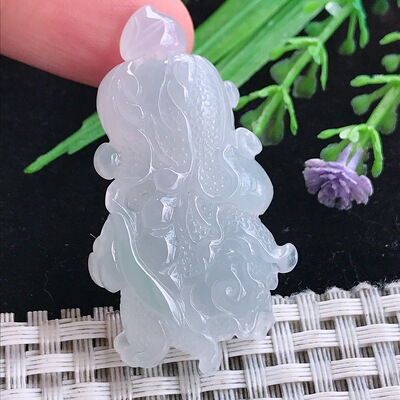 实拍A货翡翠45.6/25.3/10.5老坑冰胶果冻白菜吊坠翡翠玉挂件
