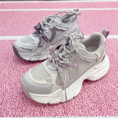 莫丽爱春季厚底透气增高老爹鞋