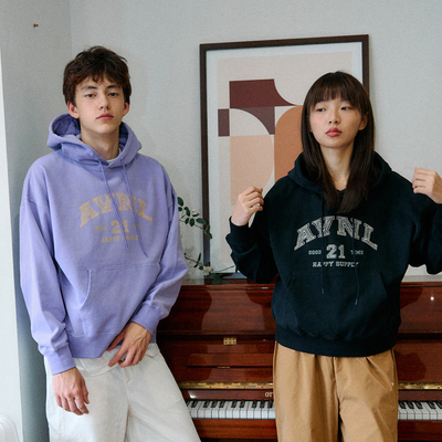 Aveineil 印花连帽卫衣 2025年新款男女同款磨毛舒适多色宽松帽衫