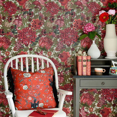 罗马尼亚原装进口壁纸墙纸 the_flowering 美式花复古 卧室沙发墙