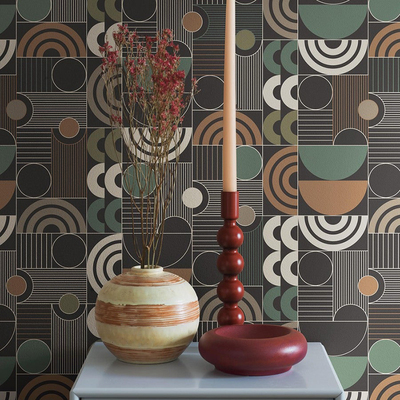 瑞典原装进口墙纸几何彩色半圆