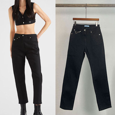 高腰显瘦直筒九分牛仔裤女黑色