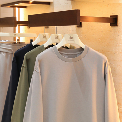 城市通勤2025秋冬新款男士圆领叠穿纯色简约卫衣宽松长袖T恤1484