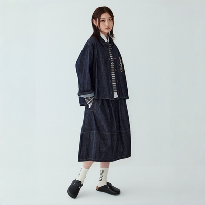 STUDIO TOMBOY 抽绳泡泡 A 字牛仔裙 女纯棉通勤休闲显瘦半身裙