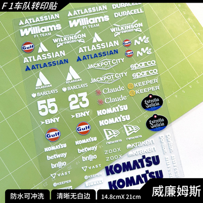 F1赛车威廉姆斯车队阿尔本卡洛斯Carlos Sainz塞恩斯赞助商转印贴
