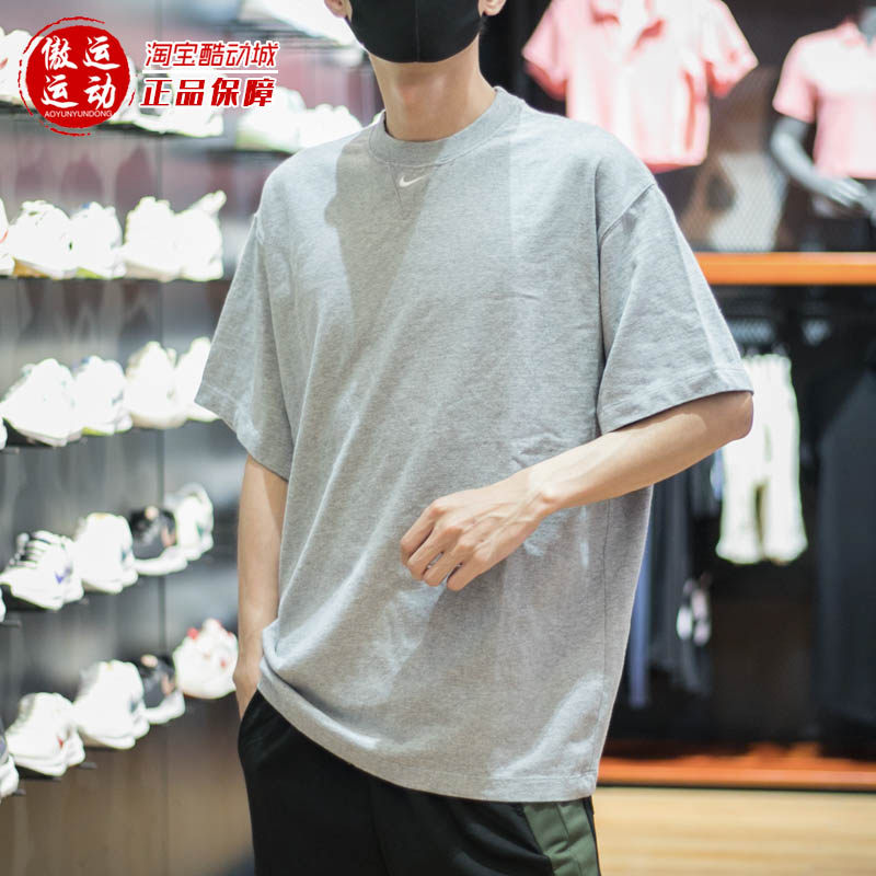 耐克短袖男2023夏季新款运动休闲透气刺绣小勾圆领T恤 FB7866-063_虎窝淘