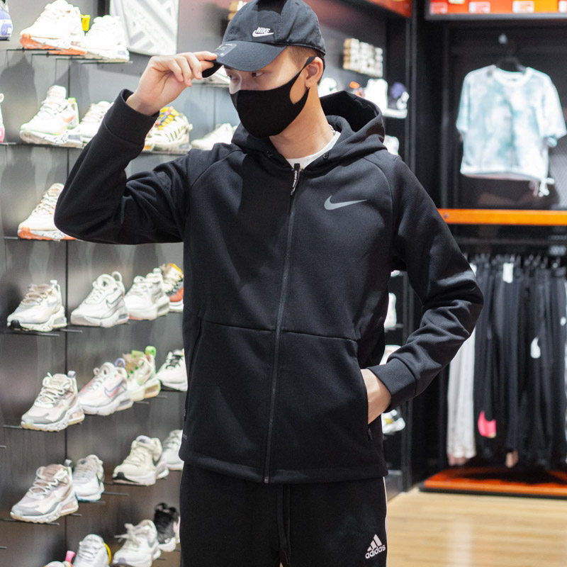 耐克外套男2022冬季新款加绒保暖运动训练休闲连帽夹克DD2125-010_虎窝淘