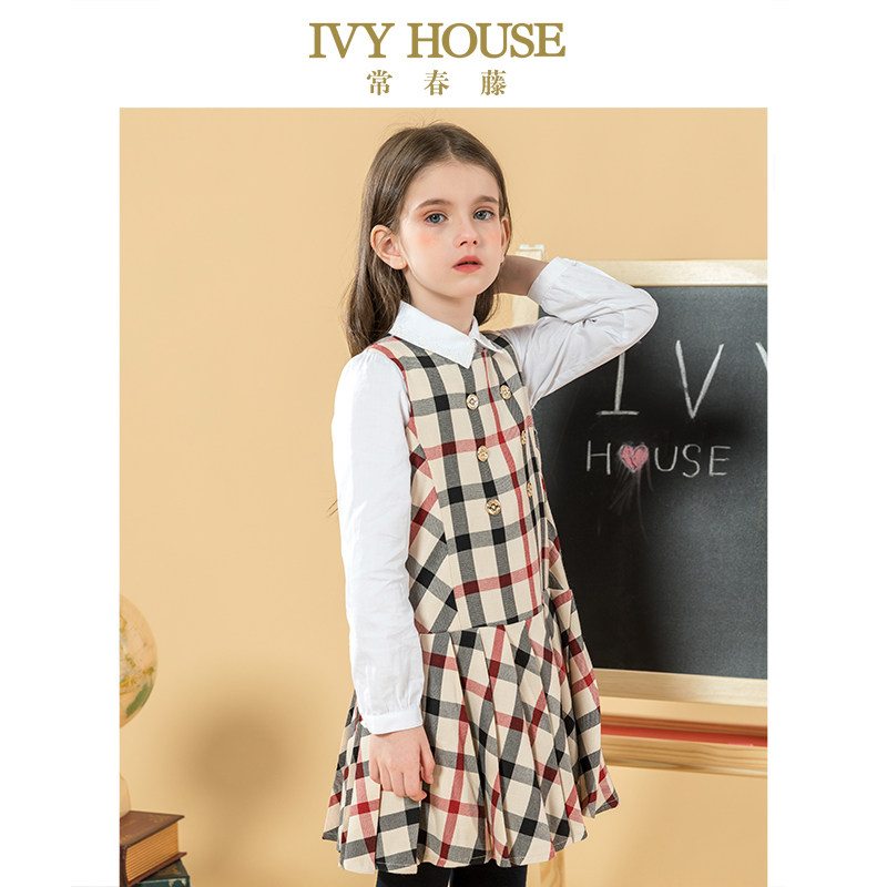 IVY HOUSE常春藤童装女童秋季新款 格子公主连衣裙背心裙英伦学院