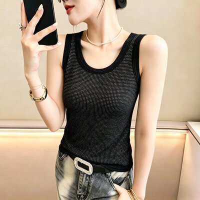 黑色吊带背心女2026新款夏季时尚重工烫钻无袖上衣外穿内搭打底衫