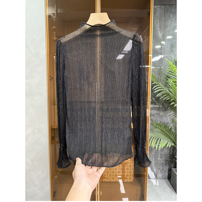 N货！薄款金属丝小立领长袖上衣
