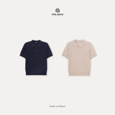 Q姐 老钱”R*L紫标“亚麻简约POLO领短袖针织上衣 53T593