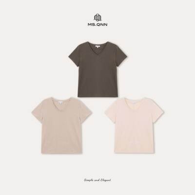 Q姐 胶囊系列“V领亚麻”r*w家经典肌理感水洗棉T恤 53T527