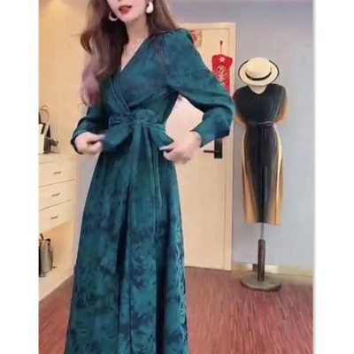 今年流行特惠88299大爱美依缘2025春季新款V领长袖长款连衣裙女