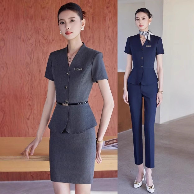 职业工装女夏酒店前台工作制服珠宝店黄金店导购销售工衣西装套装